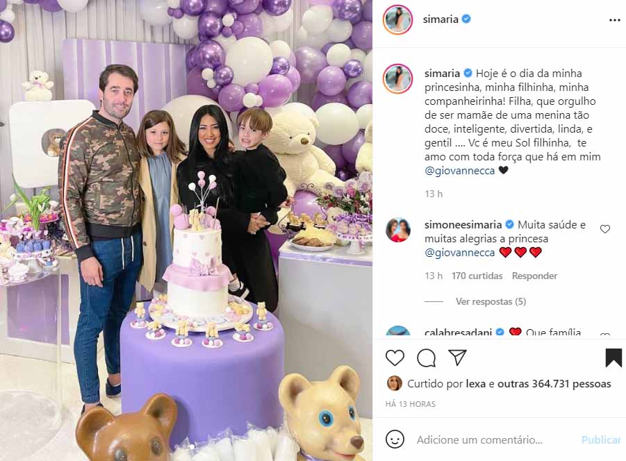 Simaria mostra foto do aniversário da filha, Giovanna